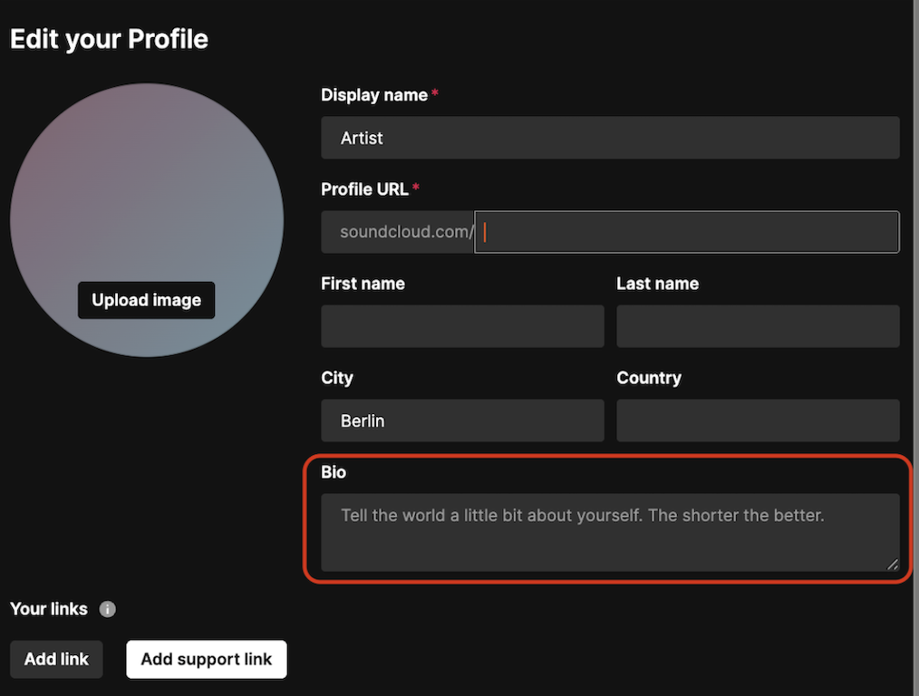 Come posso modificare la descrizione del mio profilo e aggiungere link web? – SoundCloud Help Center